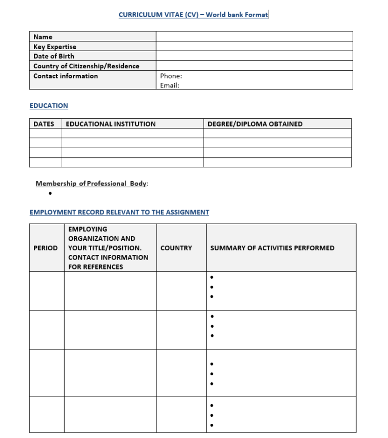 CV Format Guidelines - Africa Consulting Network
